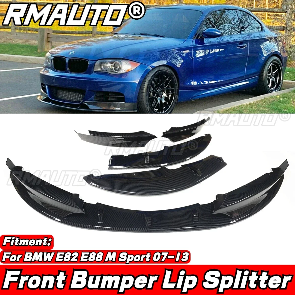 E82 Front Splitter Carbon Fiber 4Pcs Set Front Bumper Spoiler Lip ...
