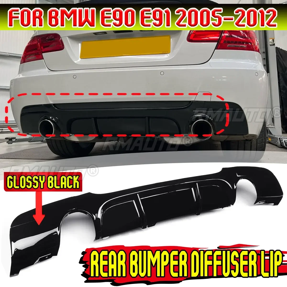 E90 E91 Car Rear Bumper Spoiler Lip Splitter Diffuser Guard For BMW E90 ...