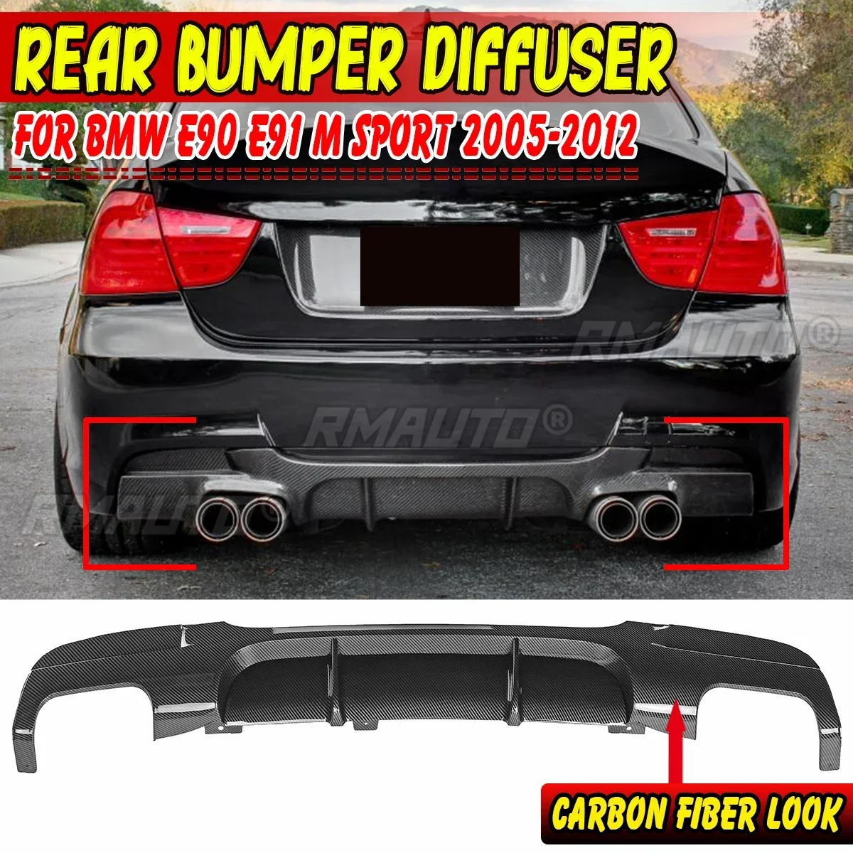 E90 E91 Car Rear Bumper Spoiler Lip Splitter Diffuser Guard For BMW E90 ...