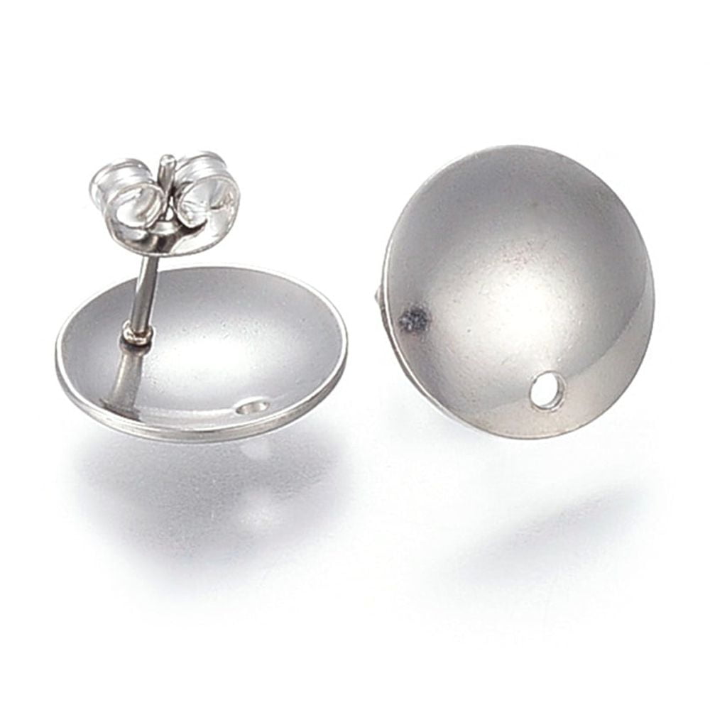 E942 - 10 pcs. 304 Stainless Steel Half Round Earring Ball Posts with ...
