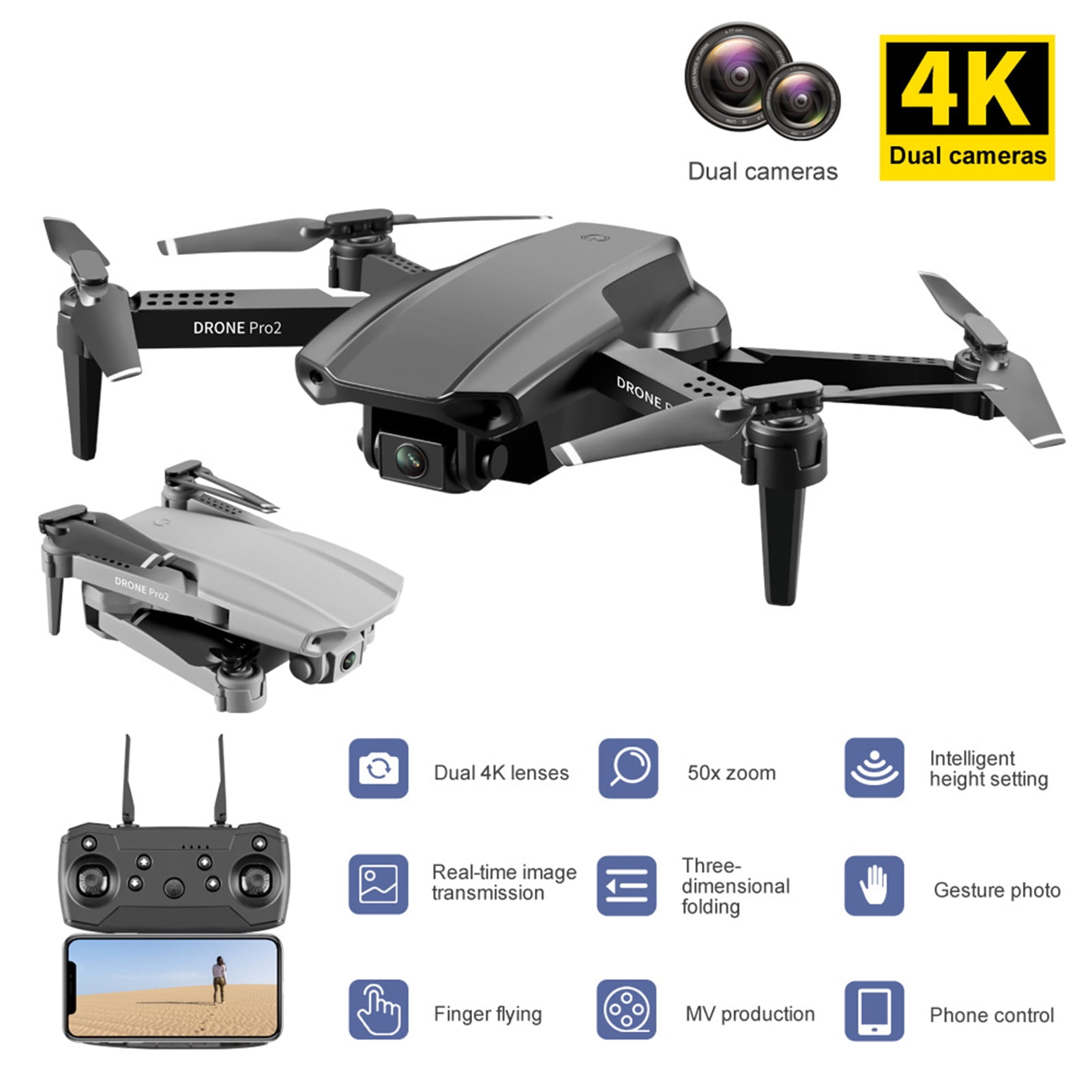E99 PRO Mini Drone Foldable 4K Highly Clear Camera WiFi FPV Aerial ...