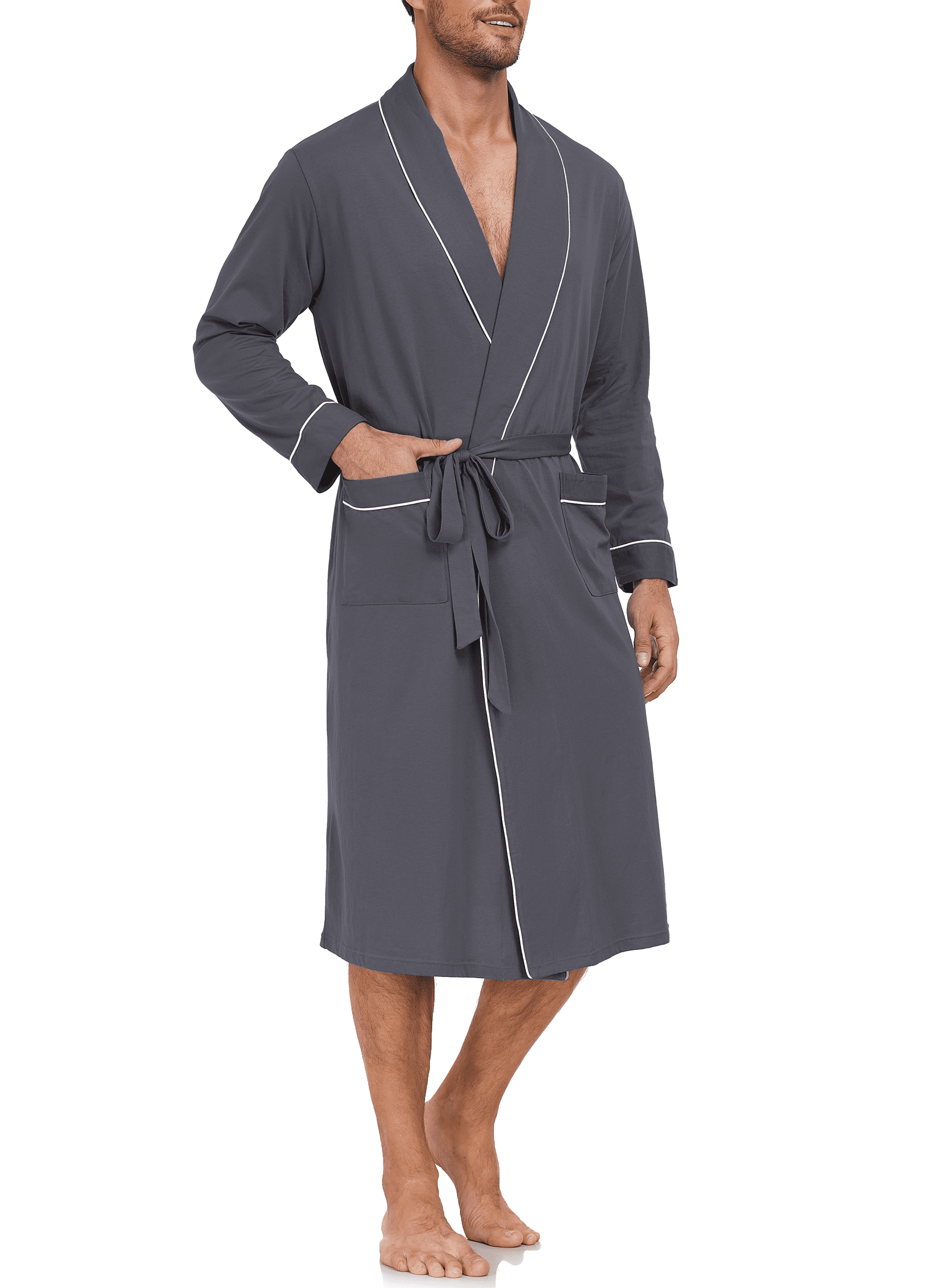 EA'S SECRET 100% Cotton Mens Robe Lightweight Long Kimono Bathrobe with ...