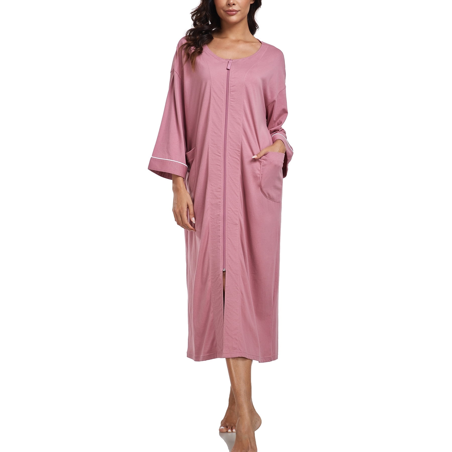 EA'S SECRET 100% Cotton Robe for Women Zipper Front Womens Robes Knee ...