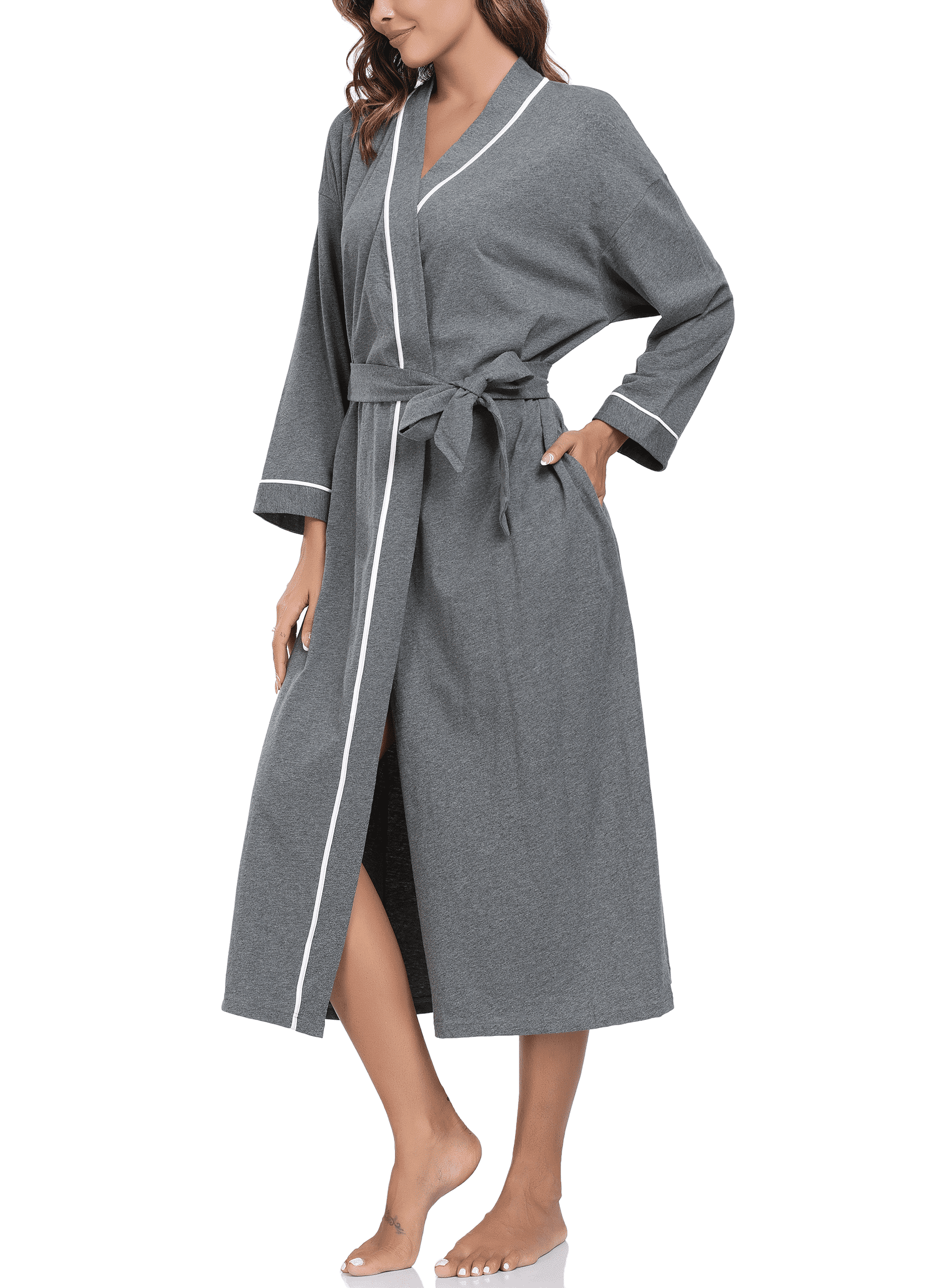 EA'S SECRET 100% Cotton Womens Long Robe Lightweight Kimono Bath Robe ...