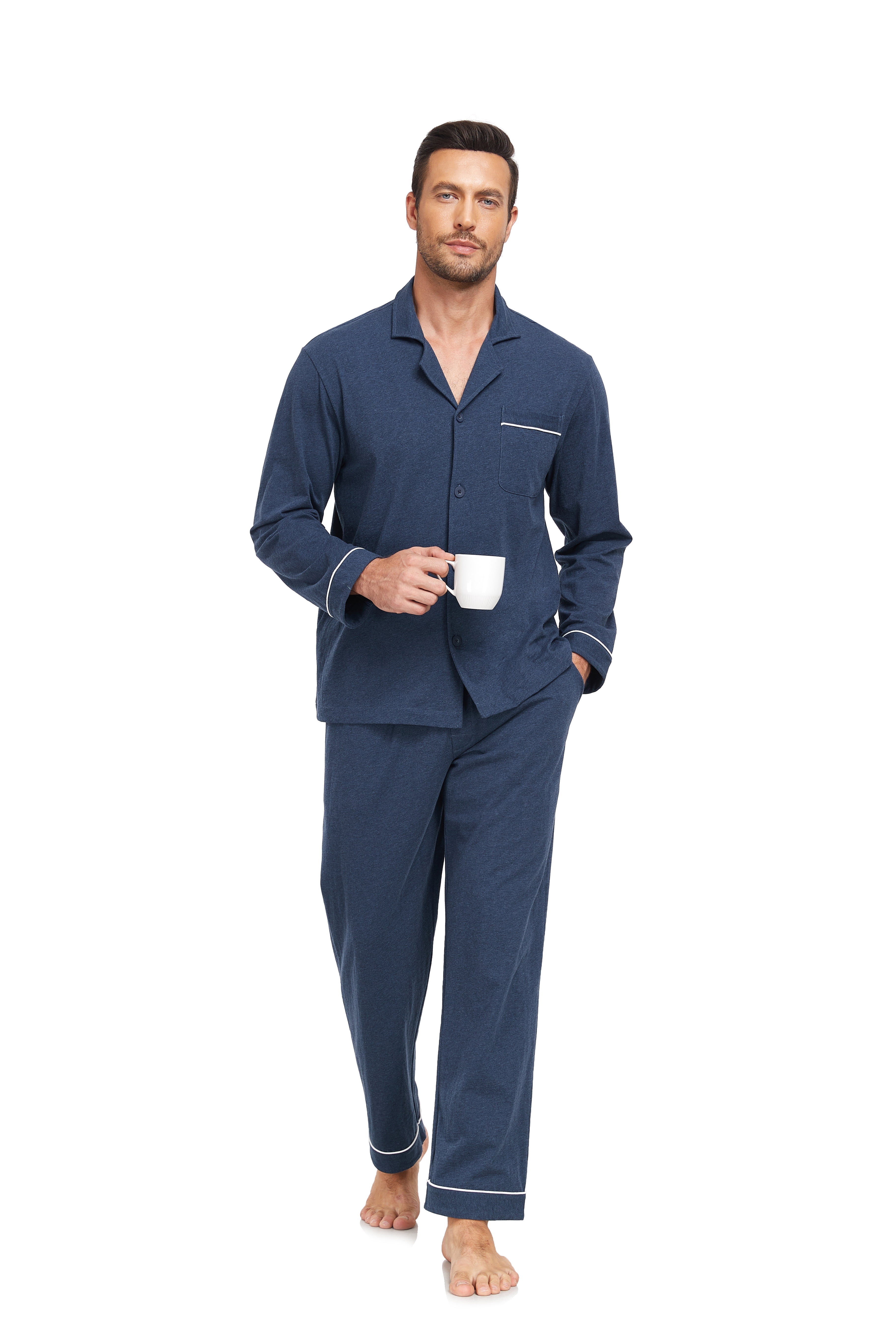 EA'S SECRET Mens Pajamas Set 100% Cotton Sleepwear Button Down Pajamas ...