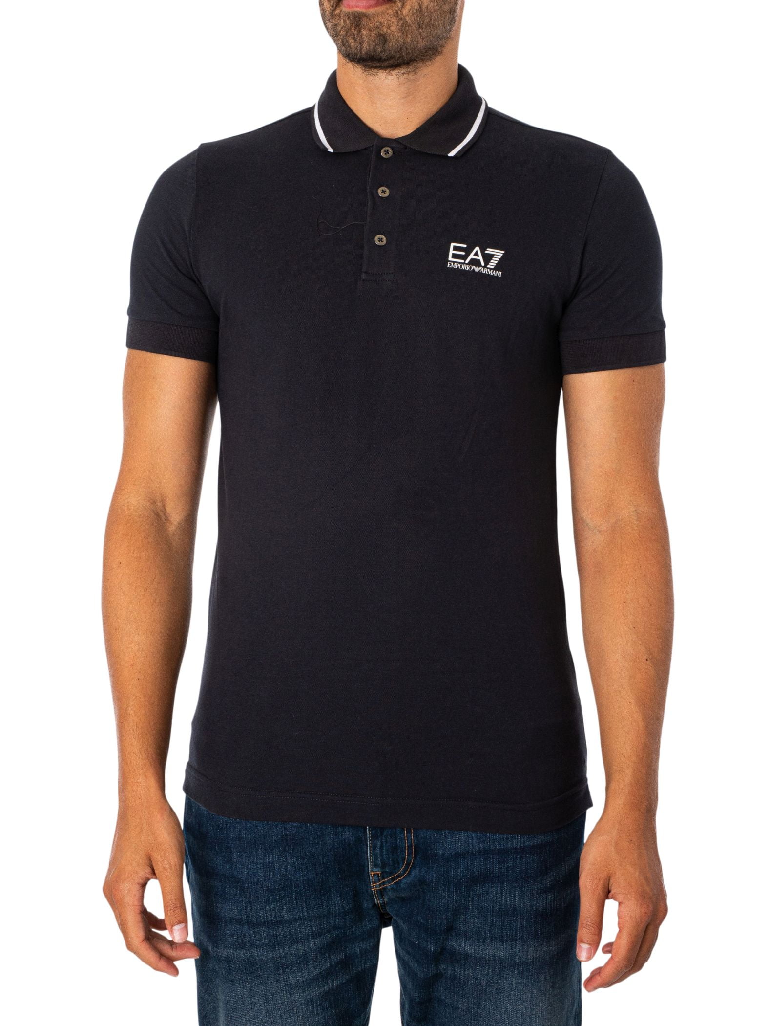 EA7 Collar Strip Polo Shirt, Blue - Walmart.com