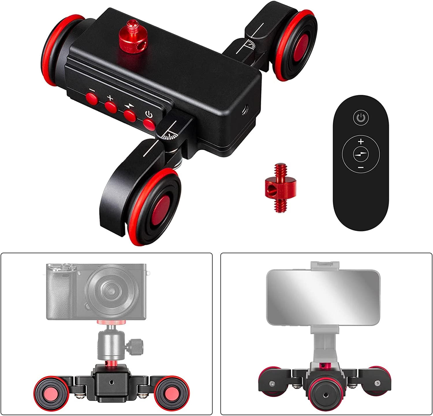 EACHSHOT Motorized Dolly Car, 3-Wheels Wireless Electric Track Rail Slider Video Camera Dolly ...