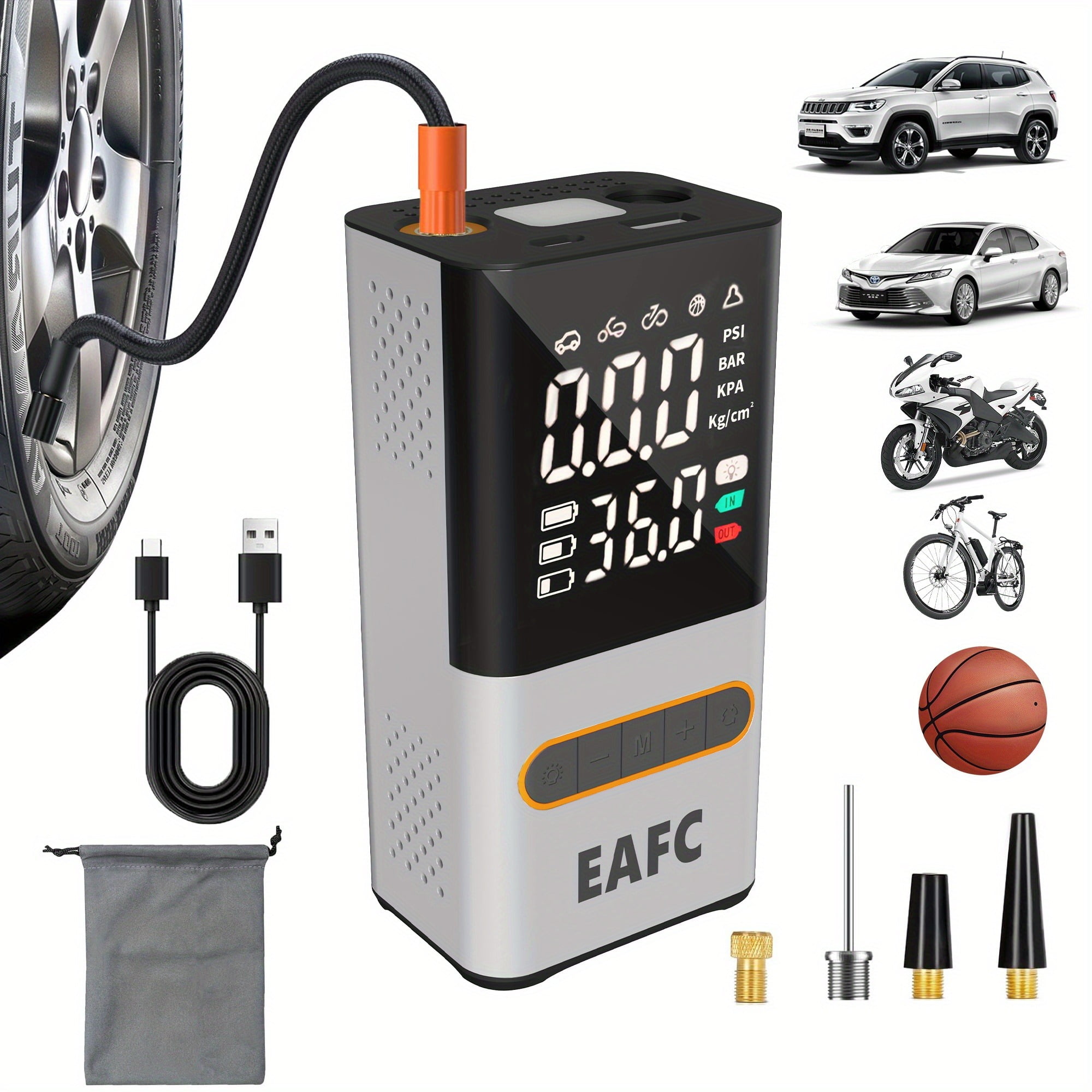 EAFC 150PSI Dual-screen Digital Display Air Pump, Portable Color Large ...