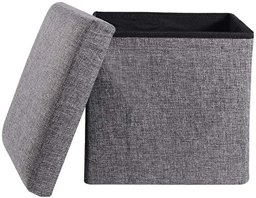 EAFTOS Folding Storage Ottoman Linen Fabric Cube Shape Footrest Coffee ...