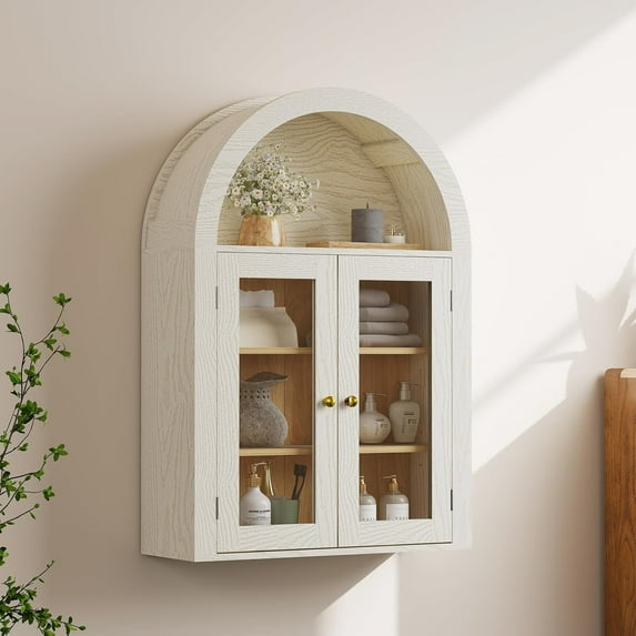 EAG Arched Wall Cabinet, Bathroom Medicine Cabinet with Glass Doors ...