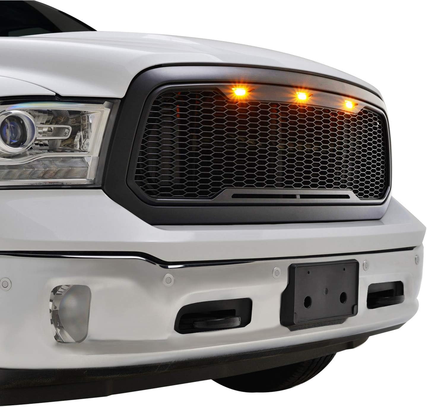 EAG Replacement Front Grille Upper Grill - Matte Black - with Amber LED ...