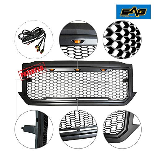 EAG Replacement Upper ABS Grille Front Hood Grill with Amber LED Lights ...