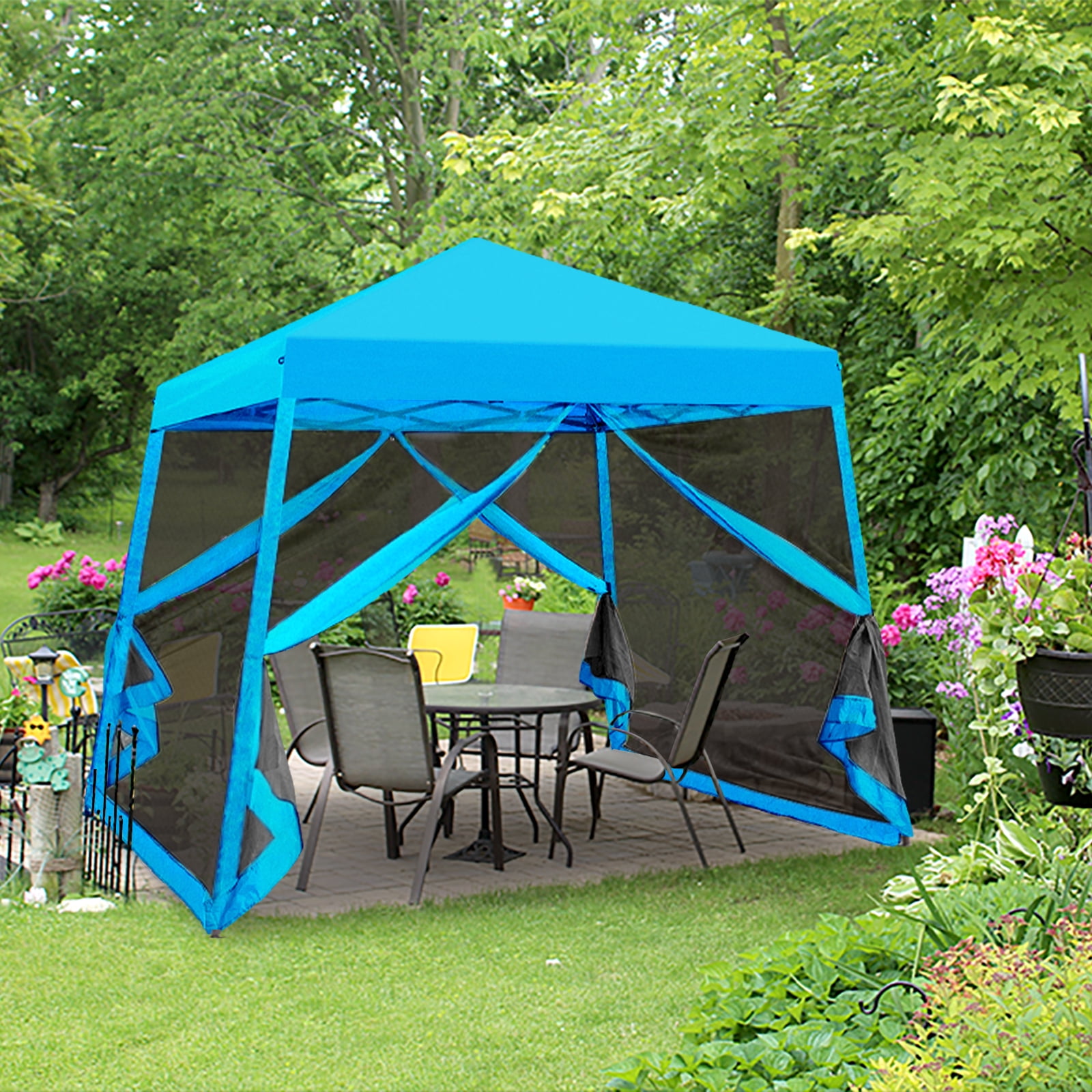 EAGLE PEAK 10 x 10 ft Slant Leg Pop Up Canopy Tent w/Mosquito Netting ...