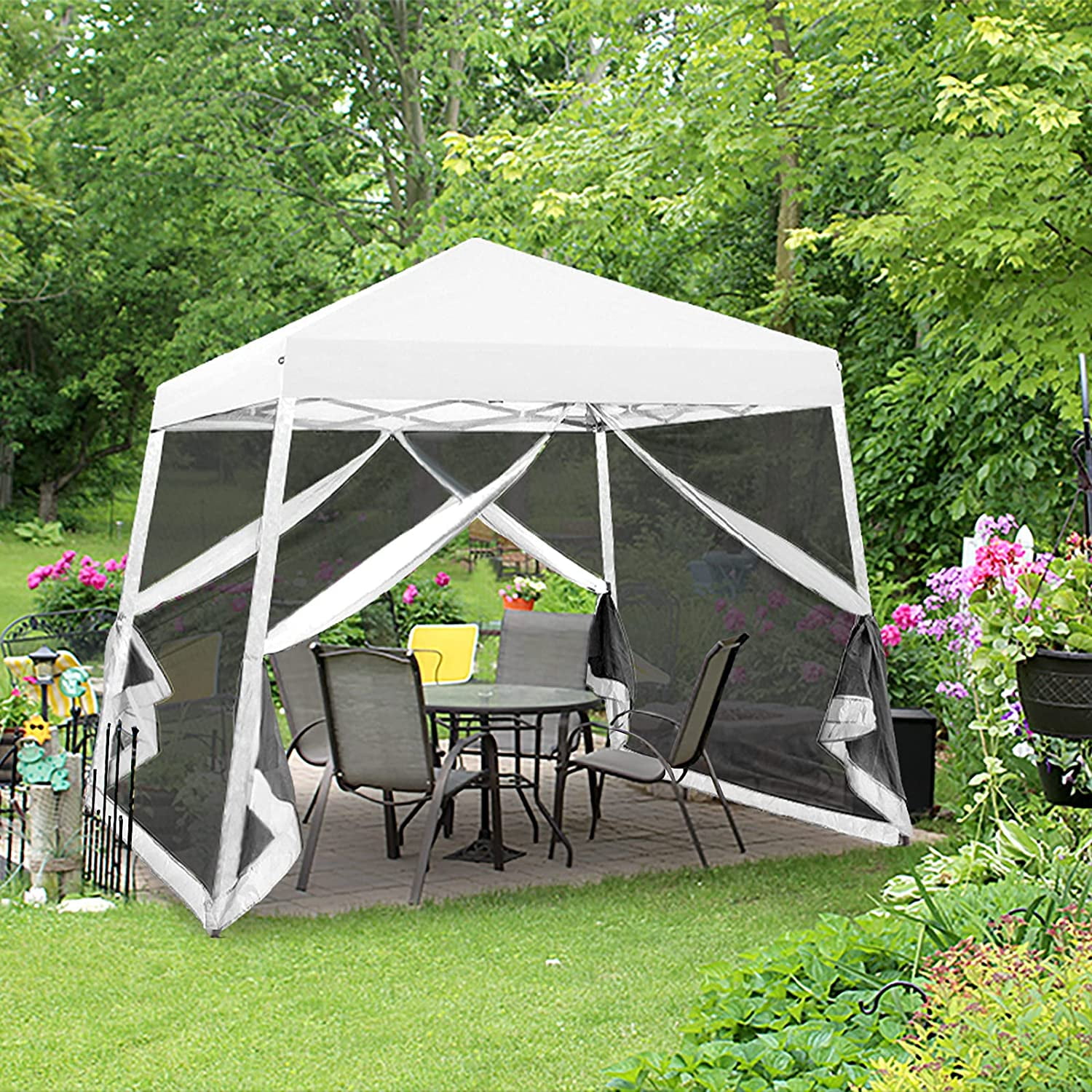EAGLE PEAK 10x10ft Pop Up Canopy Tent with Mosquito Netting, Easy Setup ...