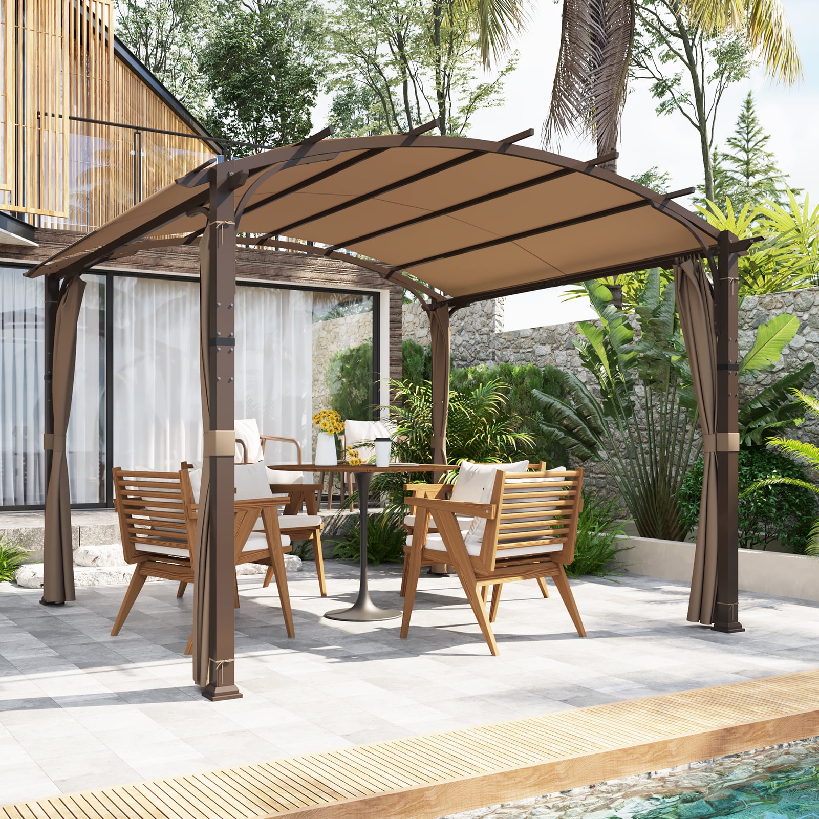 EAGLE PEAK 11 x 11 Ft. Outdoor Steel Arched Pergola with Shade top and ...