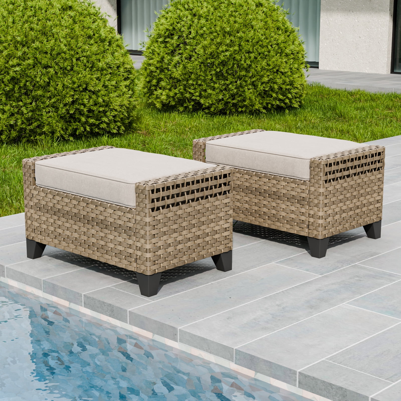 EAGLE PEAK 2 Piece Wicker Outdoor Ottoman, Patio Ottoman Foot Rest for ...