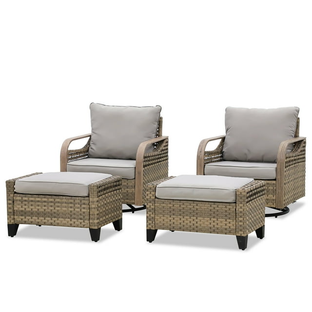 EAGLE PEAK 4 Piece Wicker Outdoor Rocking Chairs with Ottomans, Rattan ...