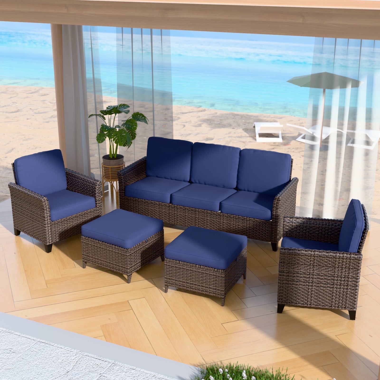 EAGLE PEAK Ocean Vista 5 piece Patio Variated Brown Wicker Sofa Set ...