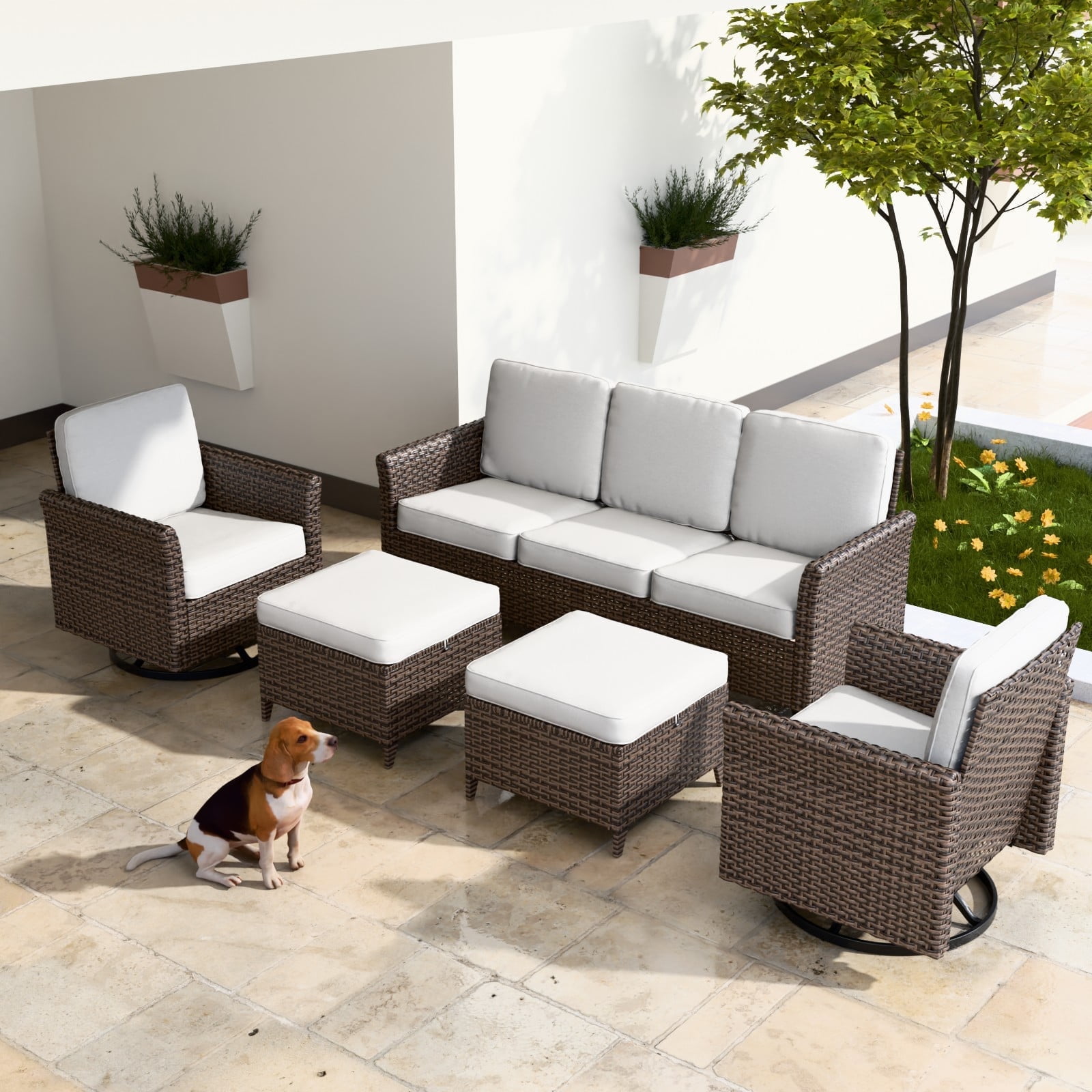 EAGLE PEAK Ocean Vista 5 piece Patio Variated Brown Wicker Sofa Set ...