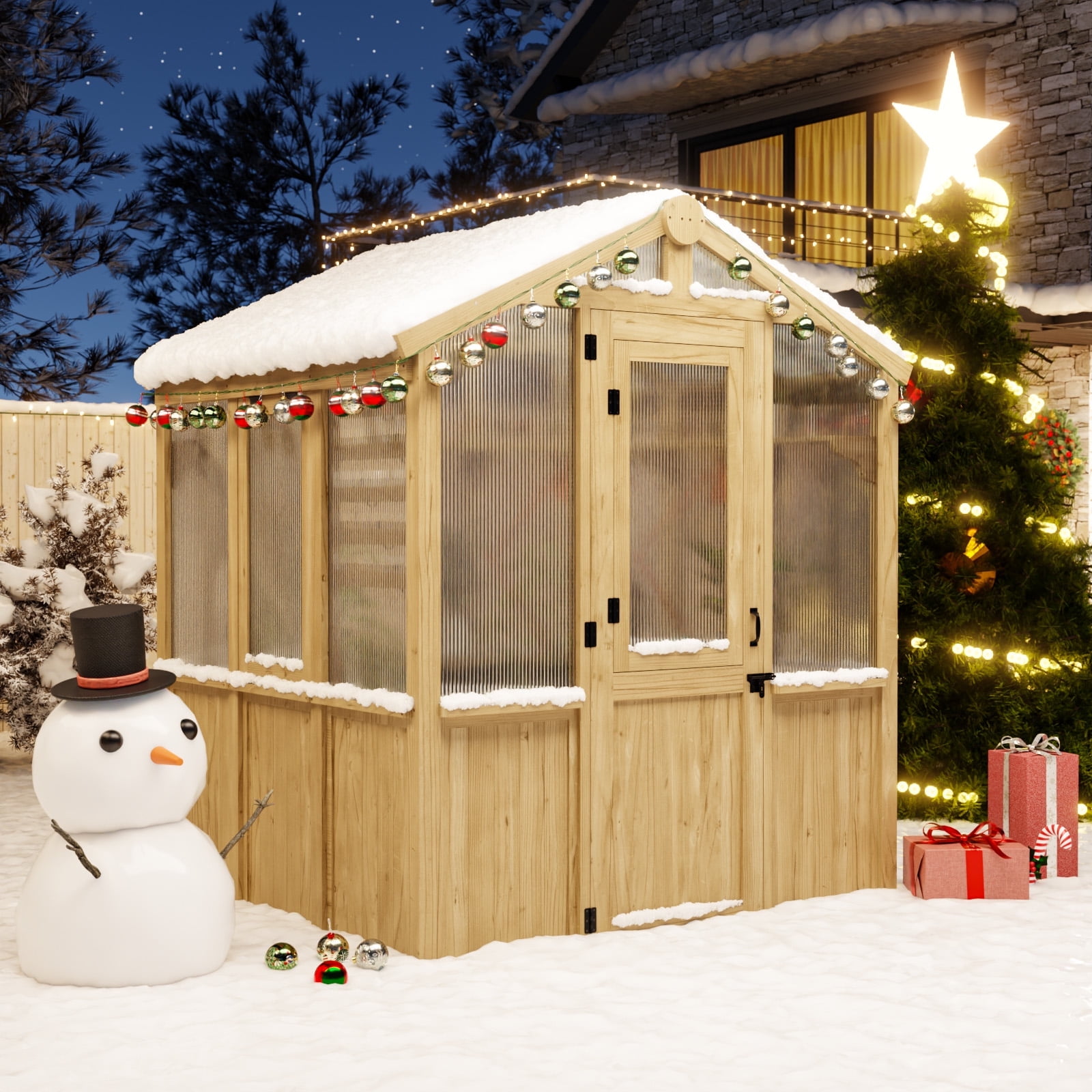 EAGLE PEAK 6.7 ft. x 6 ft.Wooden Polycarbonate Walk-in Greenhouse ...