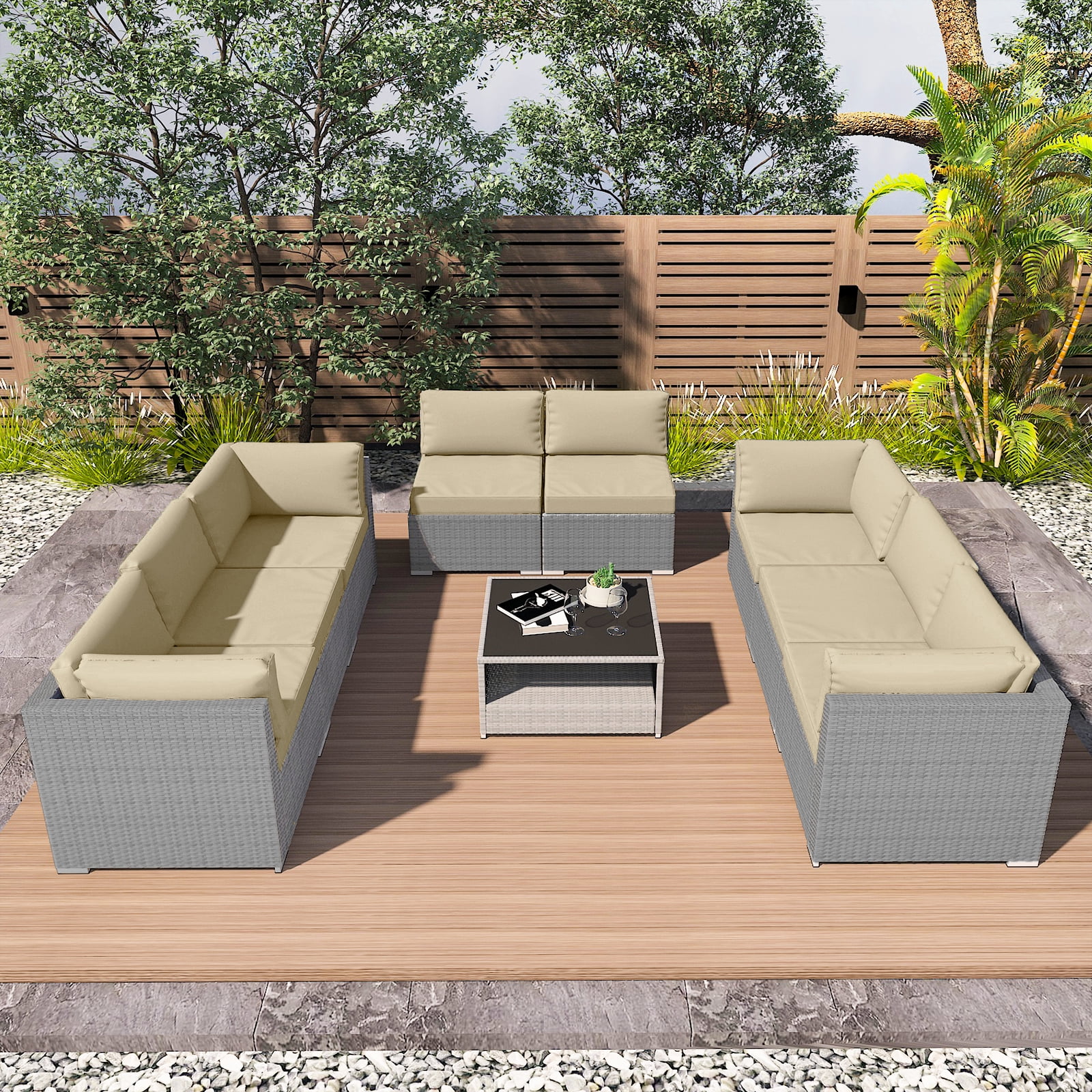 EAGLE PEAK 9 Piece Outdoor Wicker Patio Furniture Set with Coffee Table ...