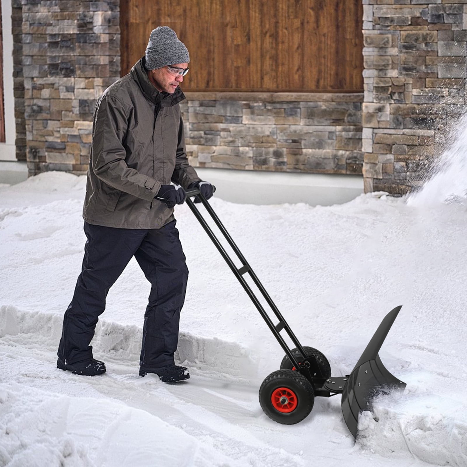 EAGLE PEAK Ergonomic Wheeled Snow Pusher, Angle & Height Adjustable ...