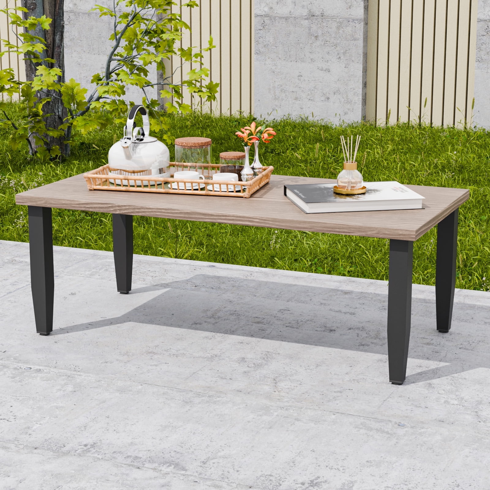 EAGLE PEAK Metal Outdoor Coffee Table, Modern Rectangle Small Patio ...