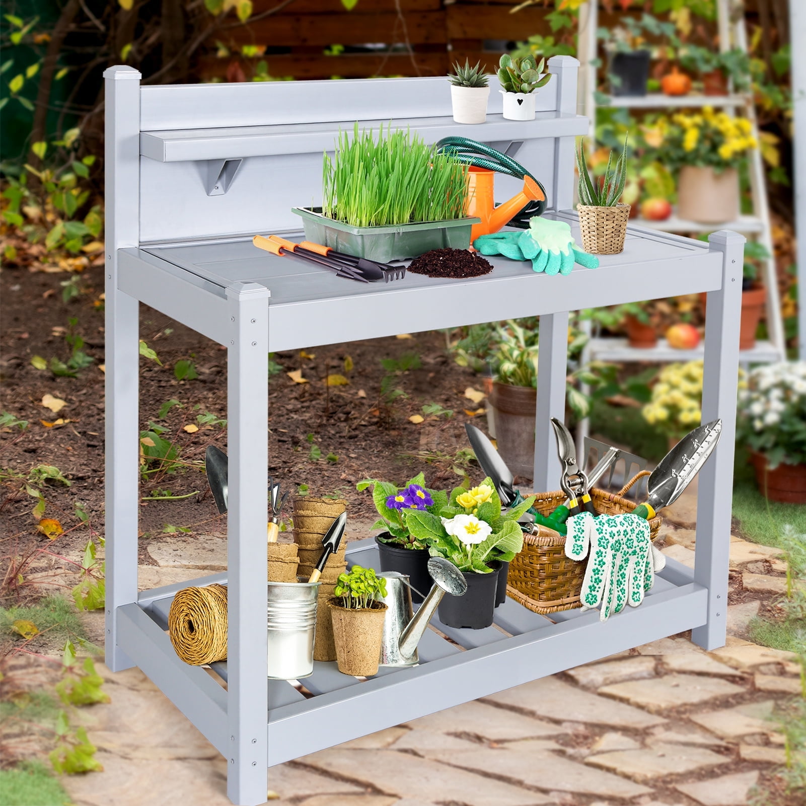 EAGLE PEAK Outdoor Indoor Vinyl Potting Bench Tsble, Gardening Work ...