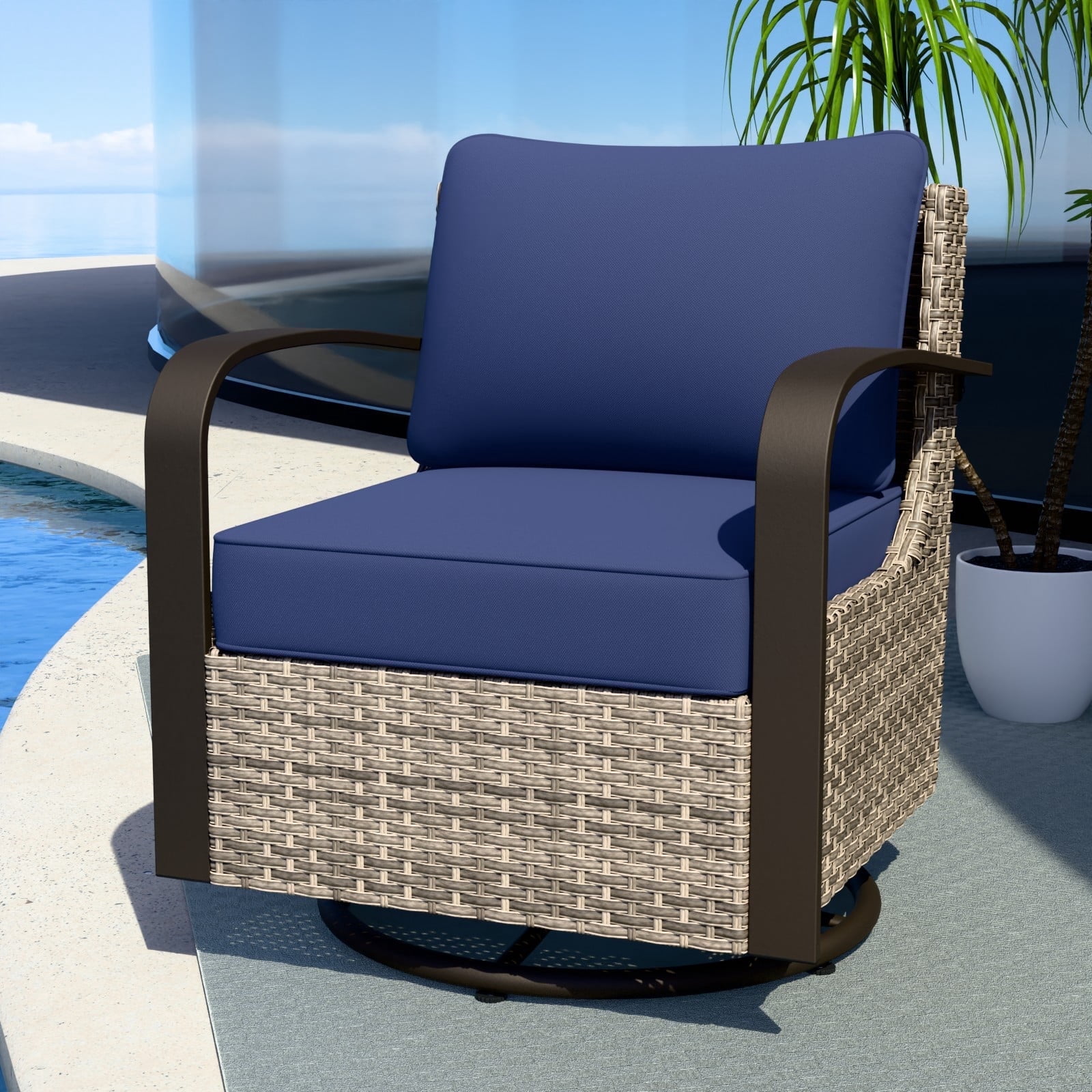 EAGLE PEAK Coastal Vista Outdoor Patio Wicker Swivel Glider Rocker ...