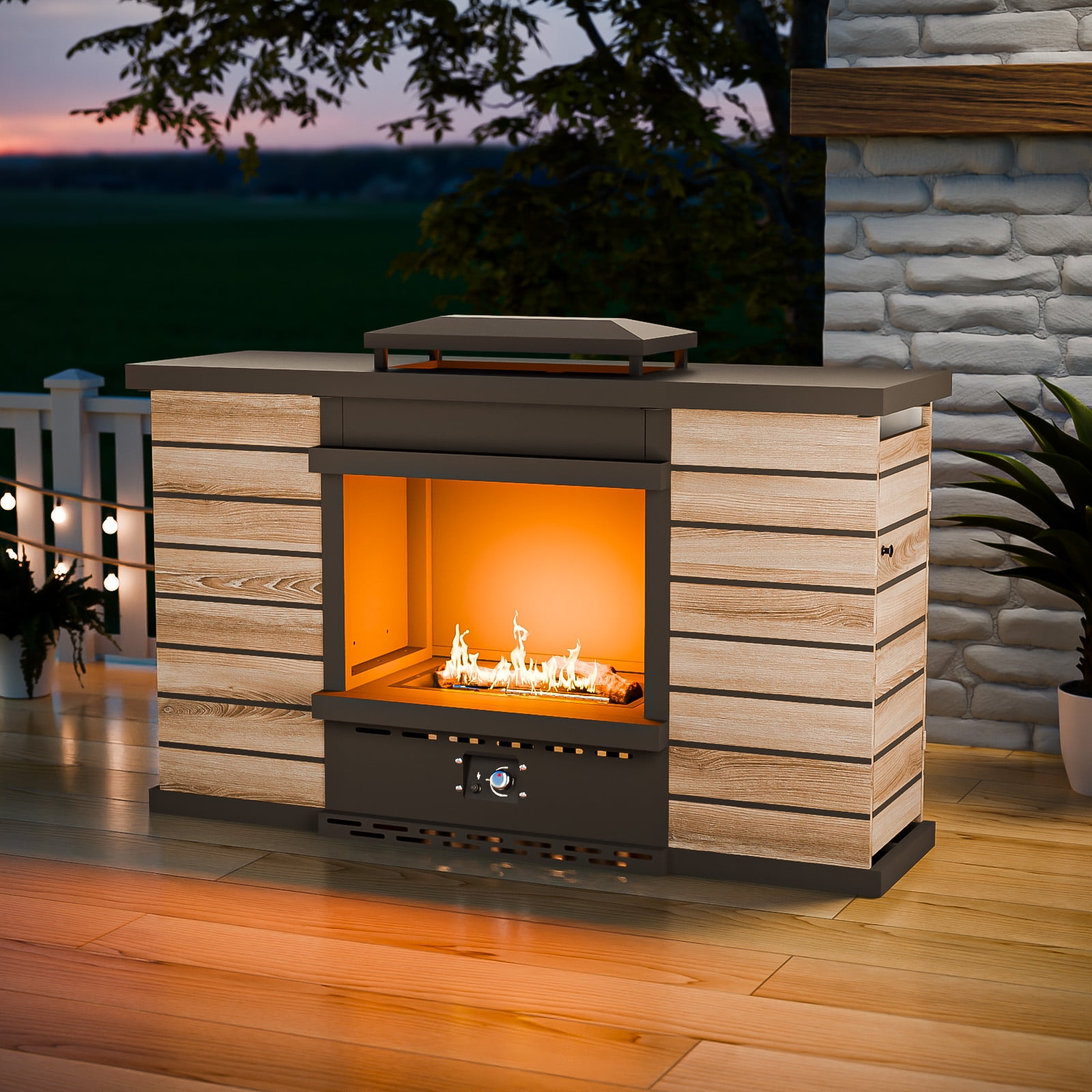 EAGLE PEAK Outdoor Propane Gas Fireplace with Tank Table, 50000 BTU ...