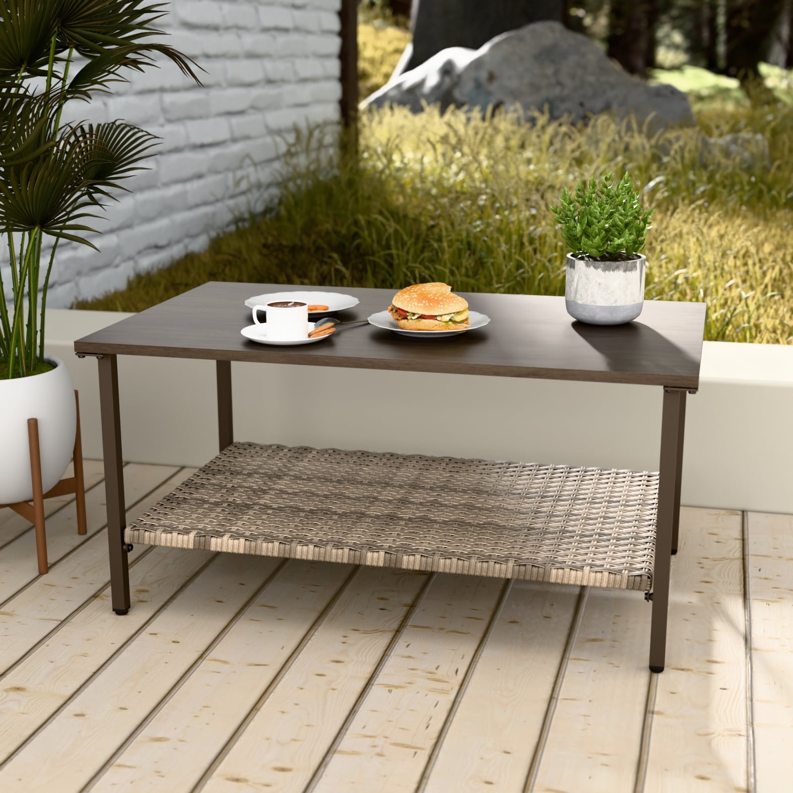 EAGLE PEAK Coastal Vista Outdoor Rectangular Wicker Coffee Table with ...