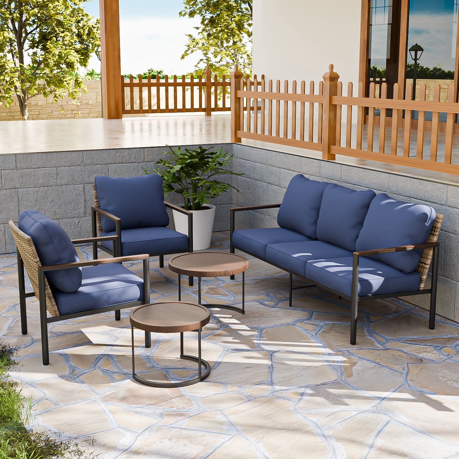 EAGLE PEAK Sunset Dune 5 Piece Patio Furniture Sets, Wicker Modern ...
