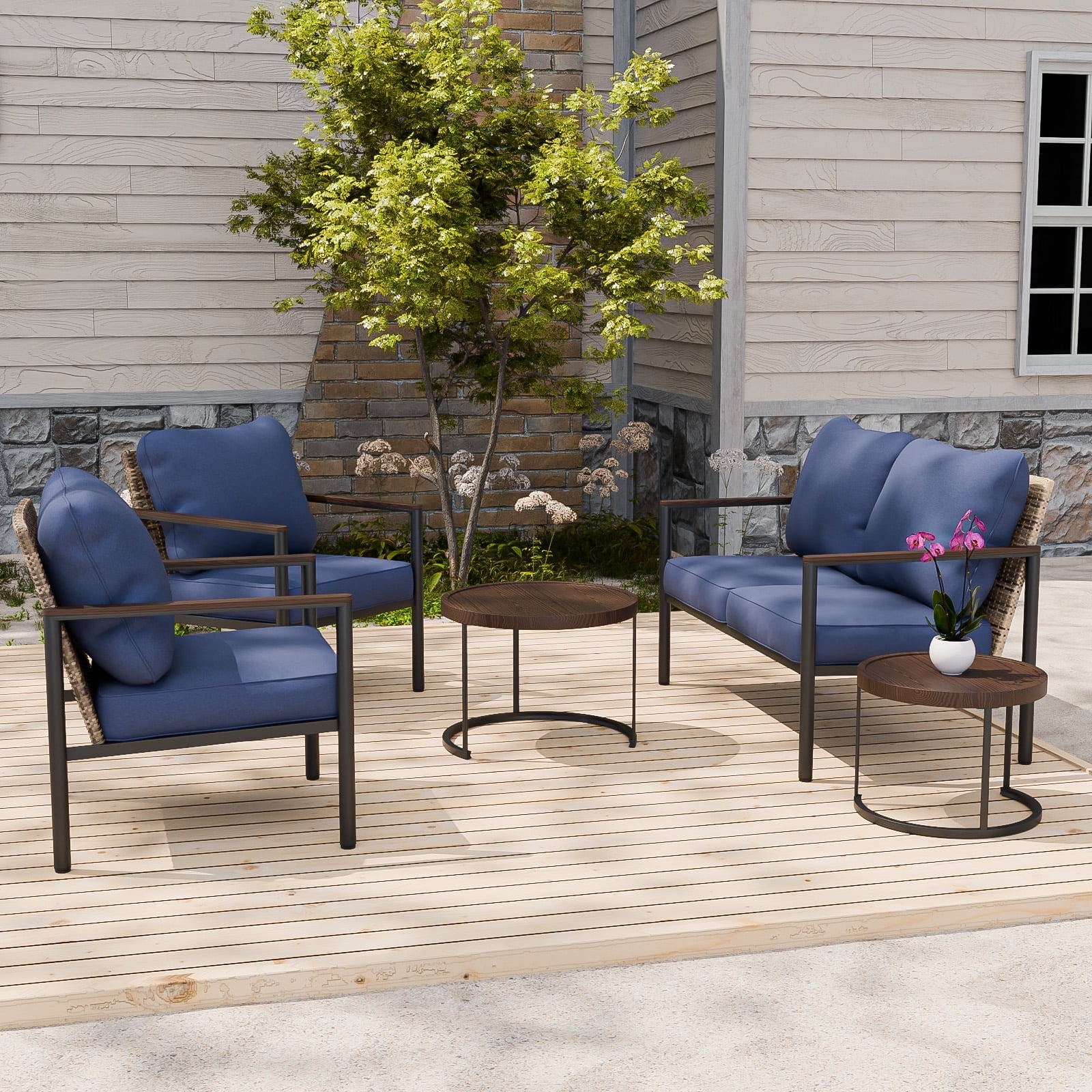 EAGLE PEAK Sunset Dune 5 Piece Patio Furniture Sets, Wicker Modern ...