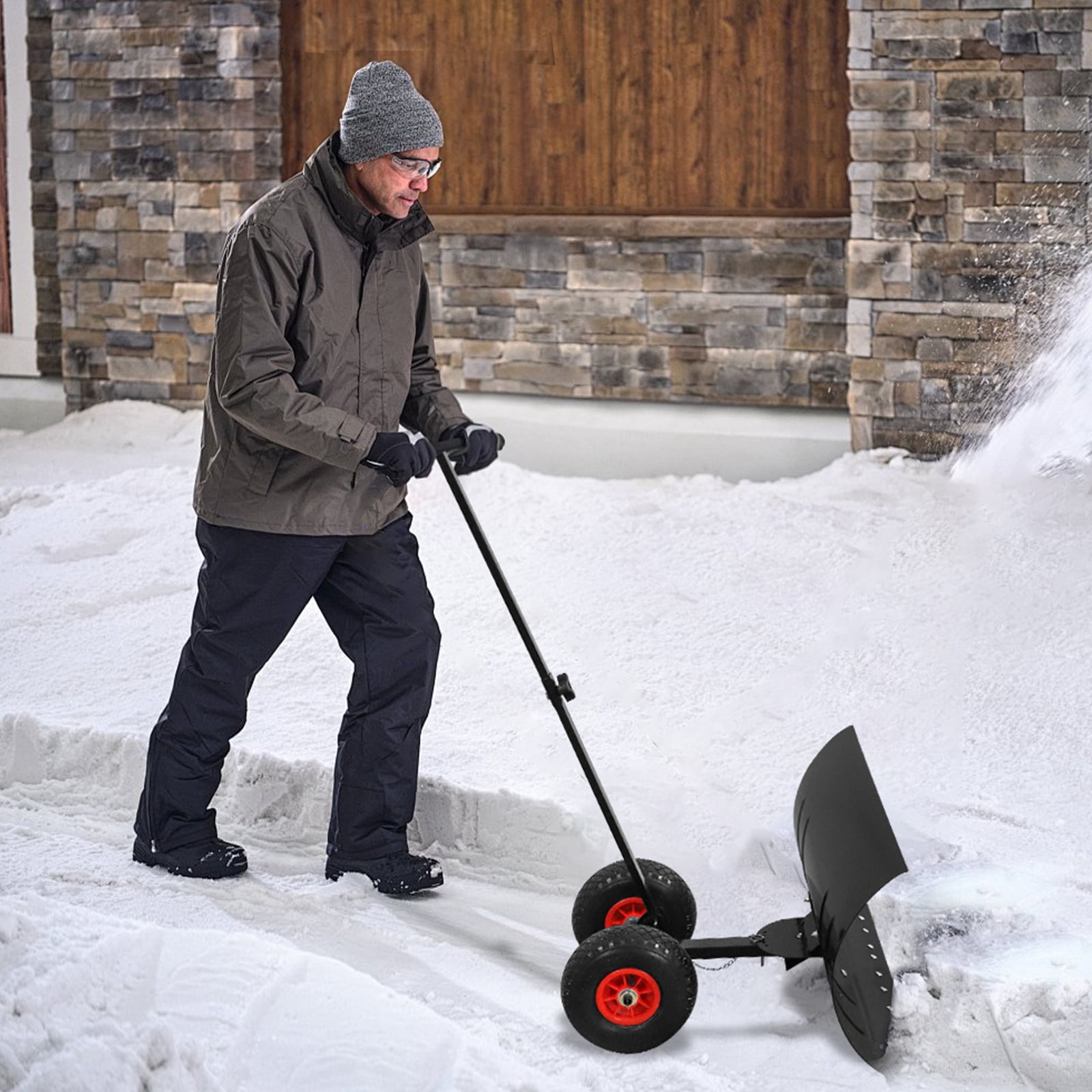 EAGLE PEAK Wheeled Snow Shovel, Multi-Angle Snow Pusher with Adjustable ...