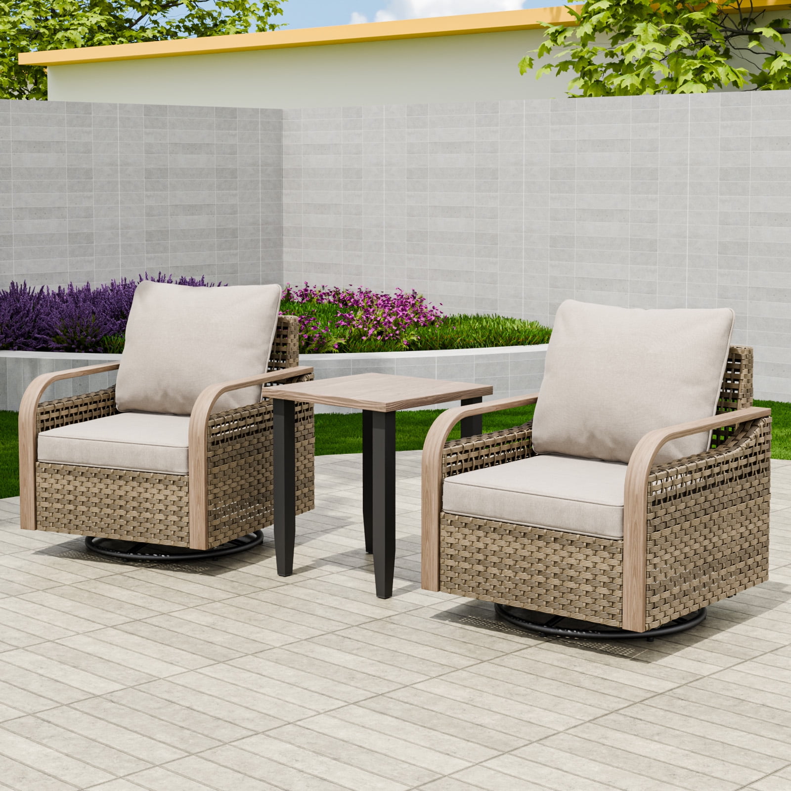 EAGLE PEAK Wicker Bistro Table and Chairs Set of 3, Outdoor Bistro Set ...