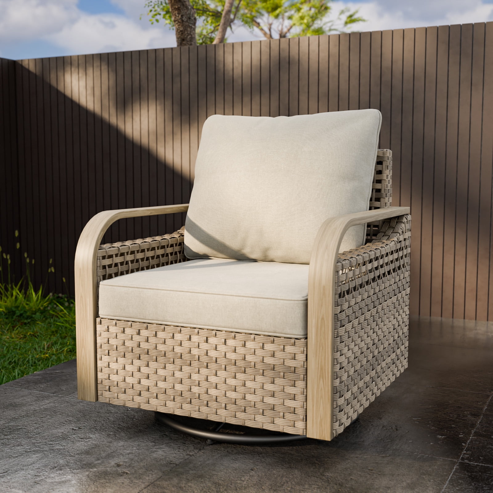 EAGLE PEAK Wicker Glider Rocking Chair Outdoor with Cushions, Swivel ...