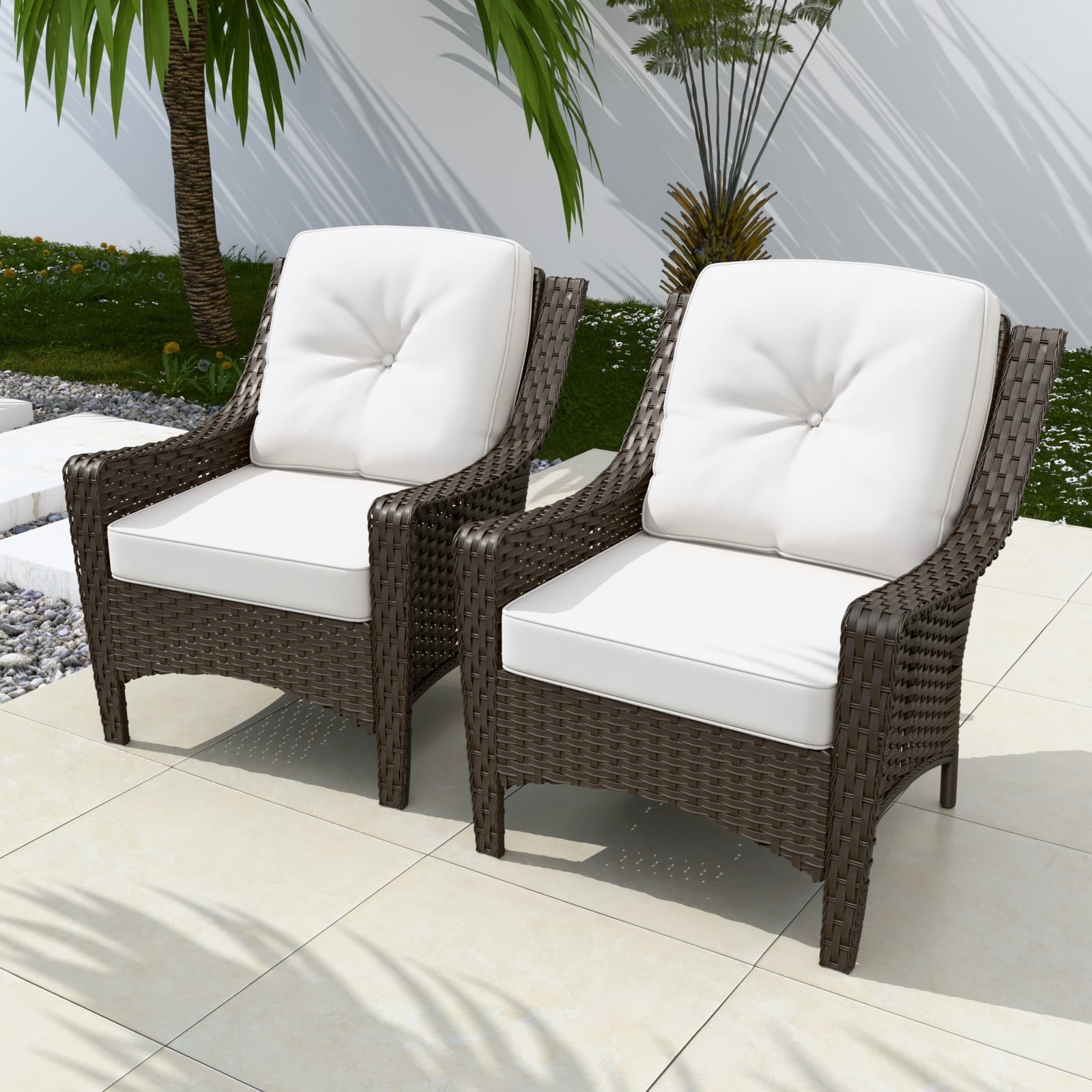 EAGLE PEAK Wicker Patio Chairs Set of 2, Outdoor Club Chair Weather ...
