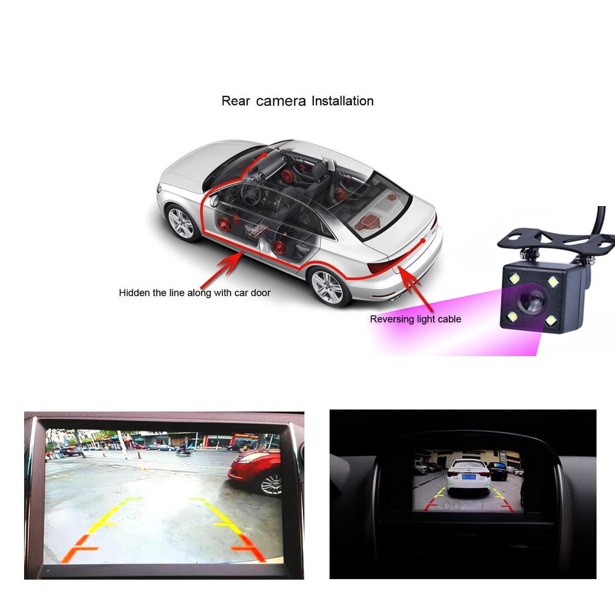 EAGLERICH 12V 4 LED Camera Car Rear View Reverse Camera Waterproof 170 ...