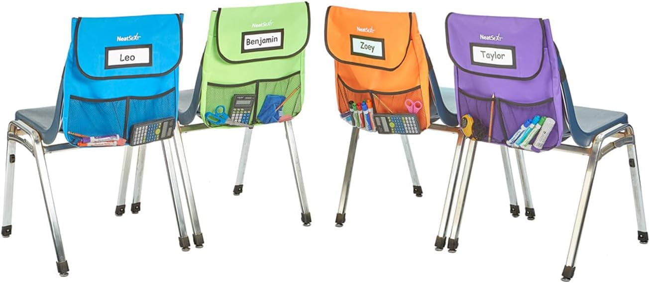 EAI Education NeatSeat Slide Classroom Chair Organizer: Set of 4 Large ...
