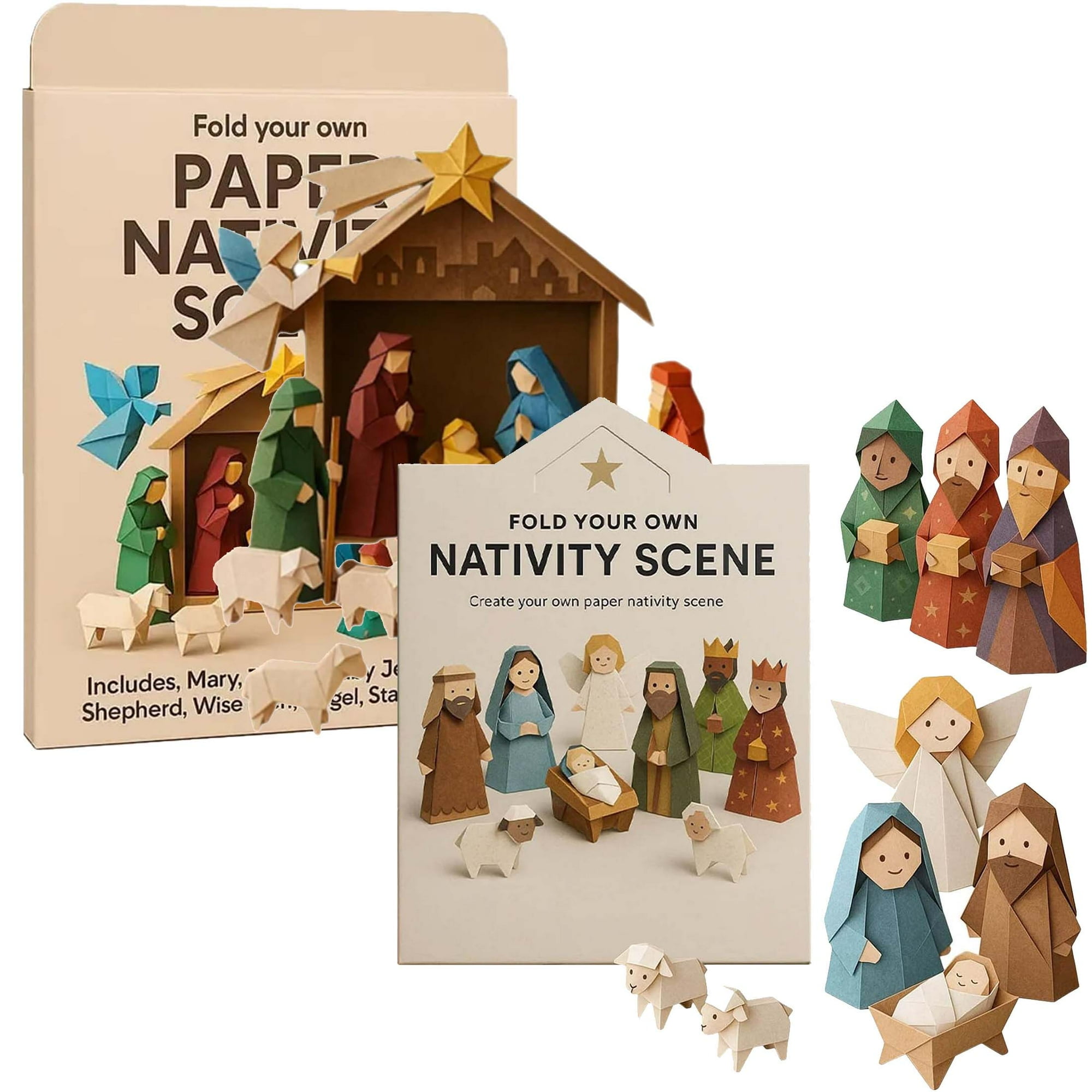 DIY Paper Nativity Scene 50 Sheets, Nativity Origami Set with Jesus ...