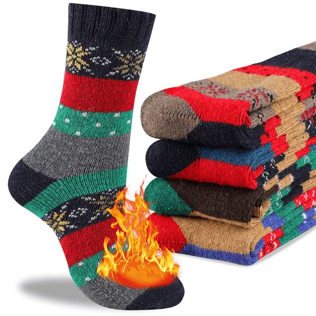 EALLCO Men's Wool Socks for Winter, Warm Thick Cozy Knitted Socks, 5 ...