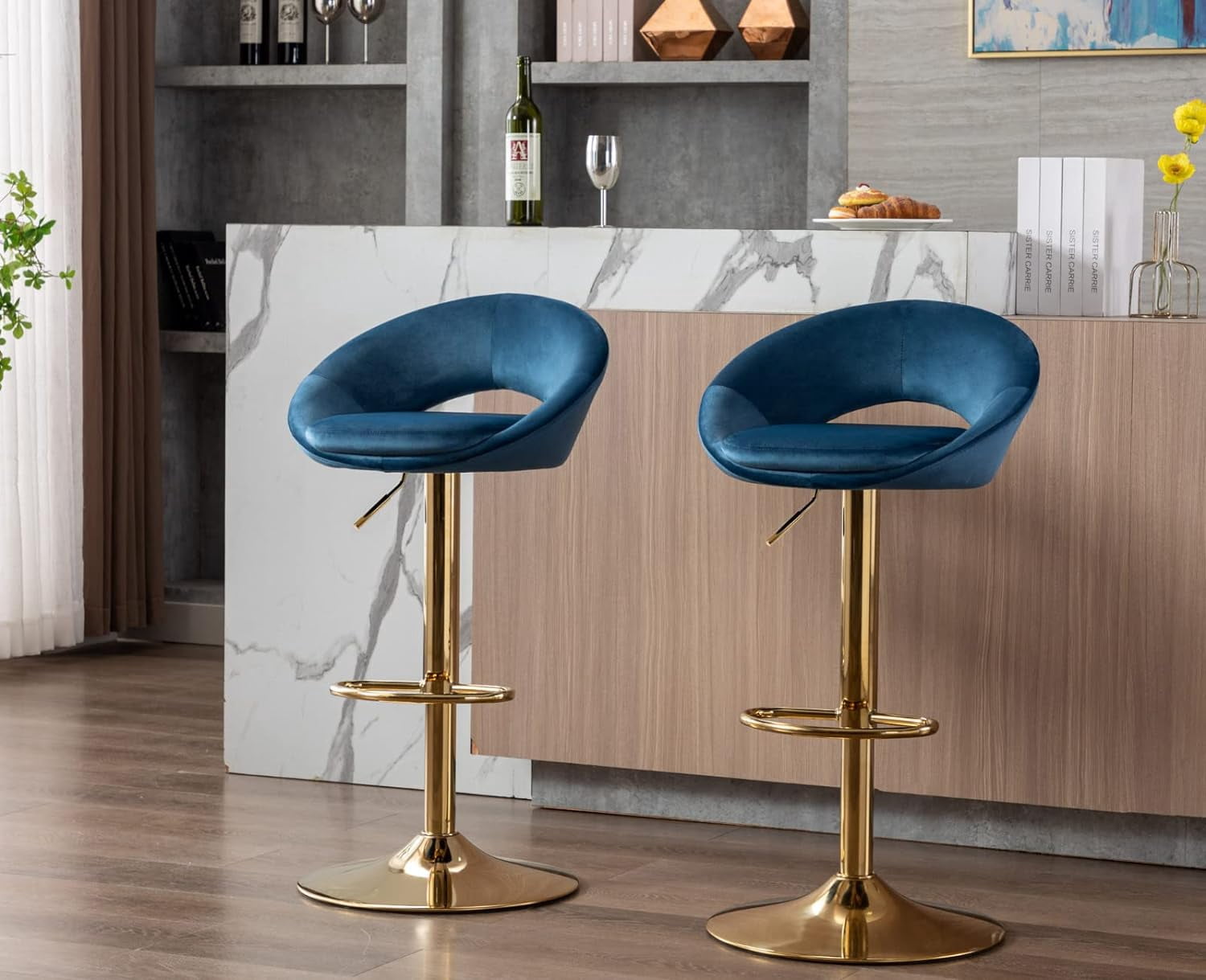 EALSON Counter Height Bar Stools Set of 2 Swivel Barstools with Low ...