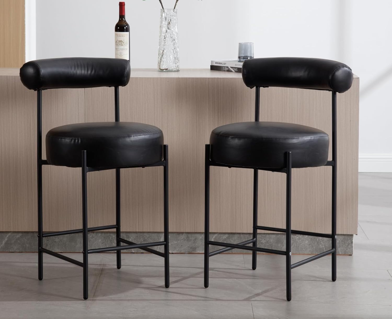 EALSON Leather Counter Height Bar Stools Set of 2 Modern Upholstered ...