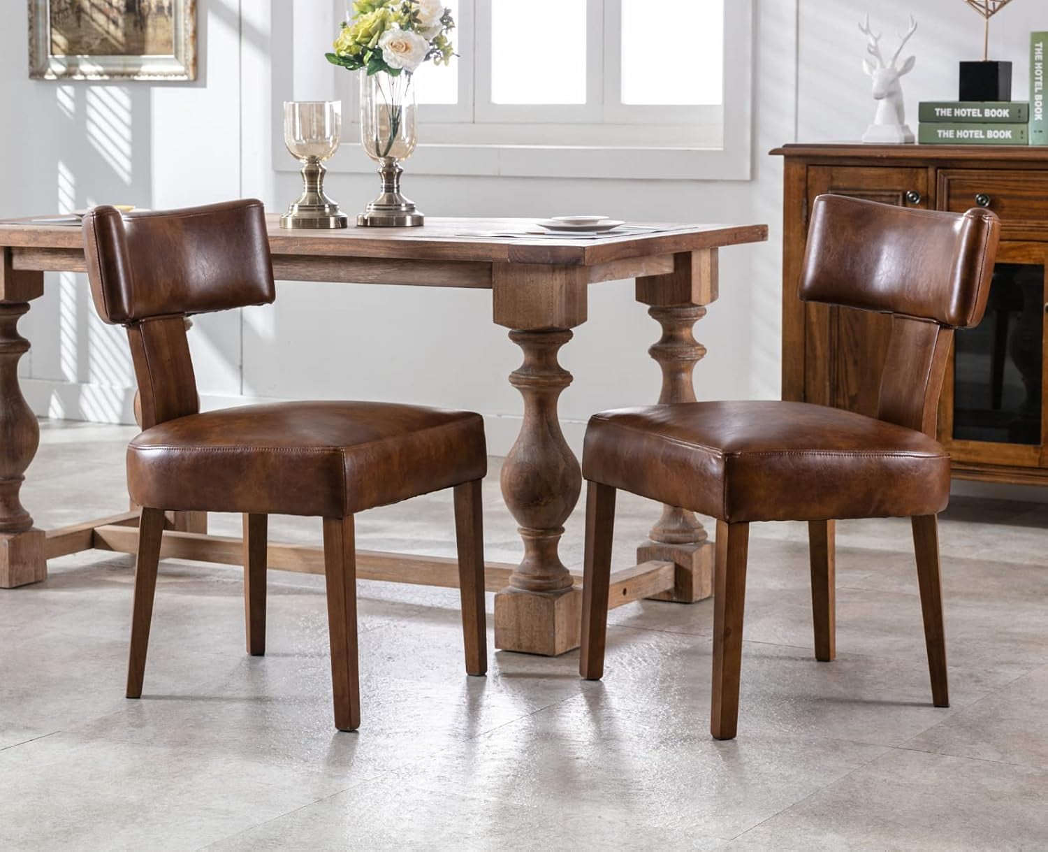 EALSON Mid Century Modern Dining Chairs Set of 2 Leather Upholstered ...