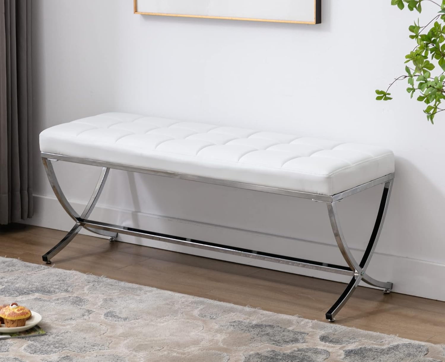 EALSON Modern Entryway Bench Leather Upholstered Dining Bench with ...