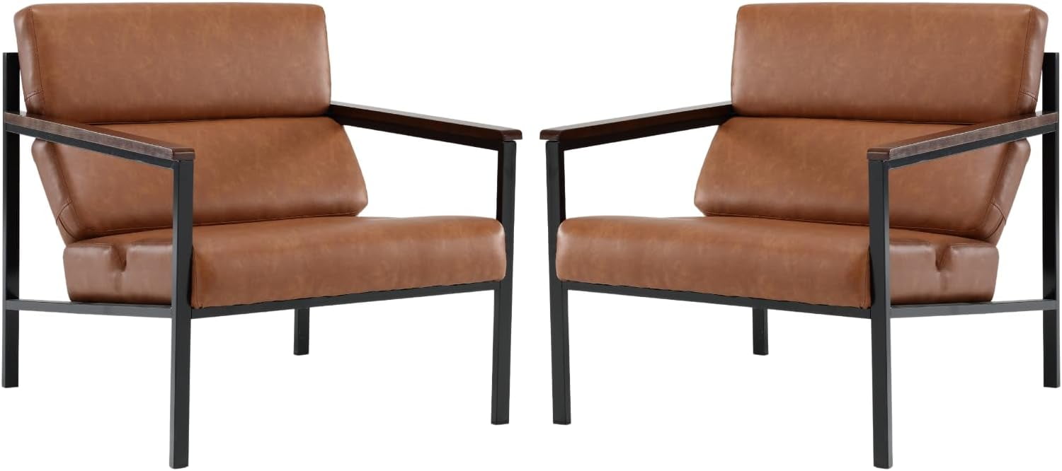 EALSON Modern Leather Accent Chairs Set of 2 Comfy Lounge Chair with ...