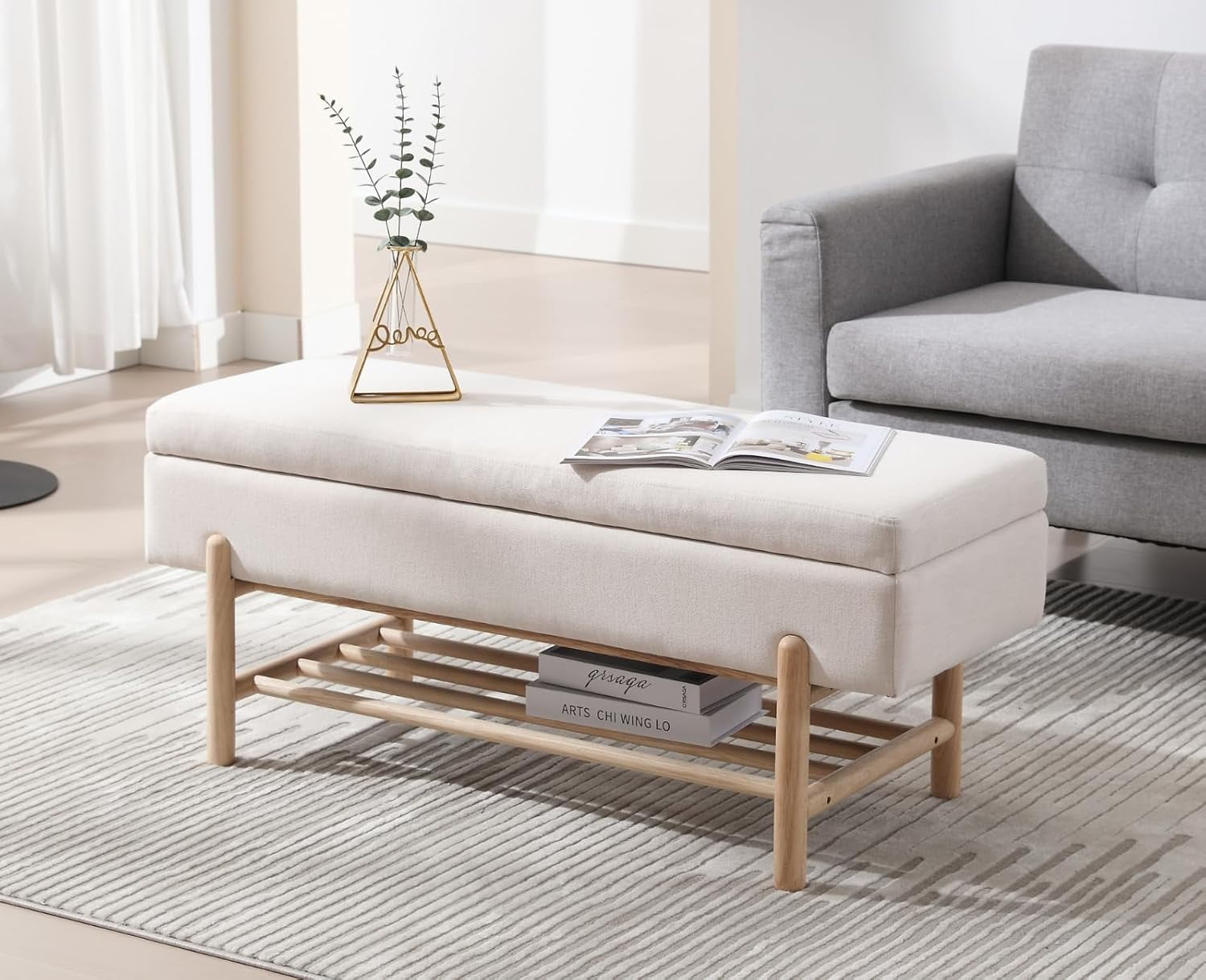 EALSON Modern Storage Ottoman Bench Upholstered Fabric End of Bench ...