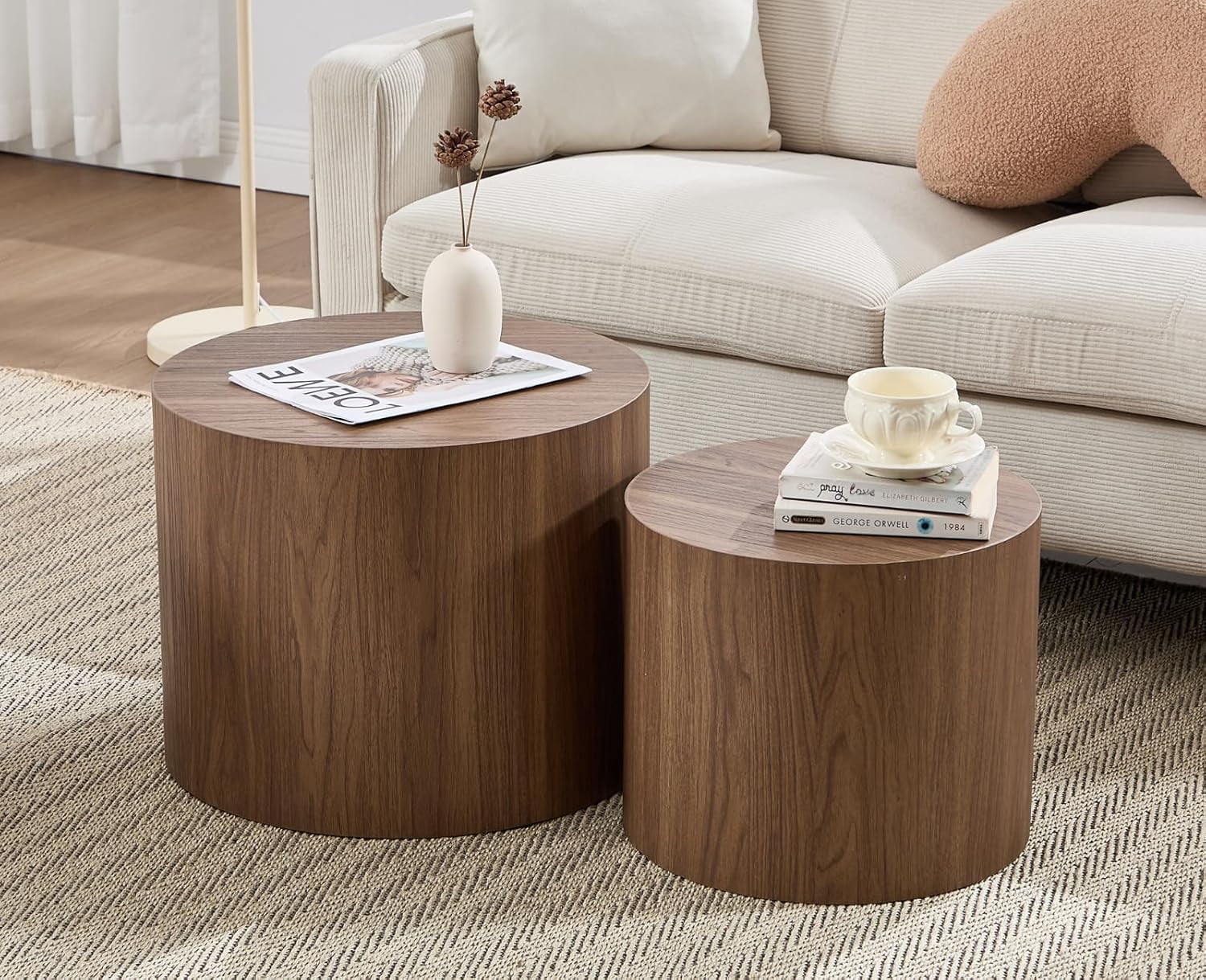 EALSON Nesting Coffee Tables Set of 2 Farmhouse Small Round End Tables ...