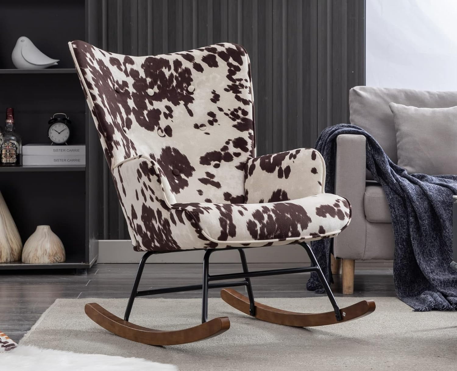 EALSON Nursery Rocking Chair Fabric Upholstered Rocker Chair Tufted ...