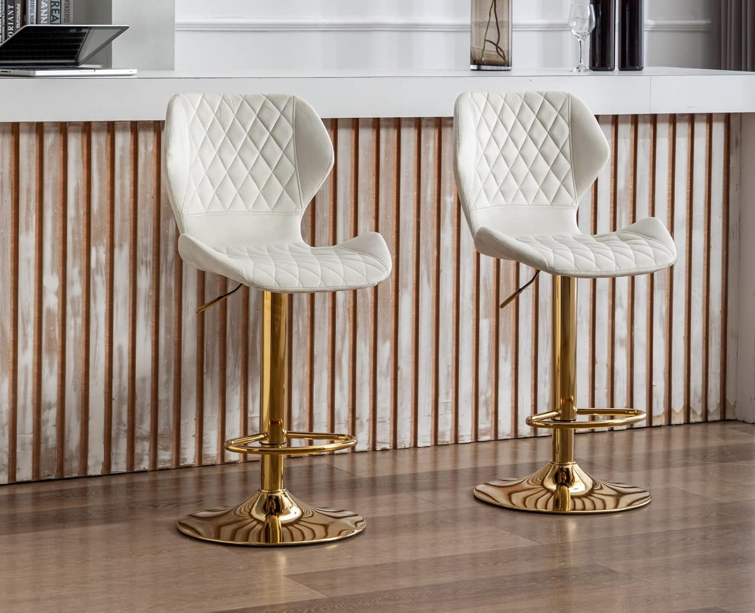 EALSON Velvet Bar Stools Set of 2 Counter Height Barstools with Back ...